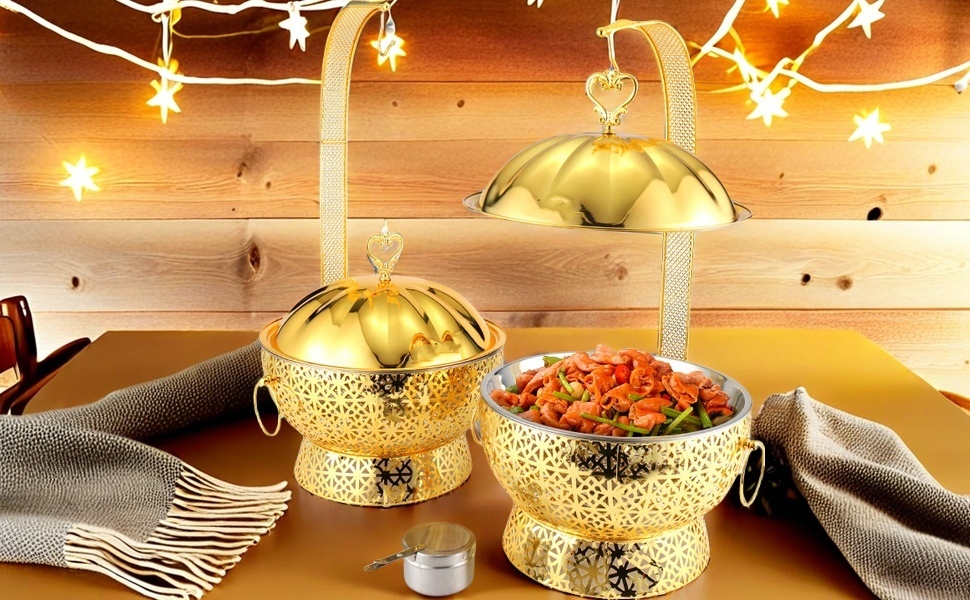 Amazon.com: HONHPD Gold Chafing Dish Buffet Set - 2 Pack, 8 Quart Stainless Steel Chafer Buffet ...