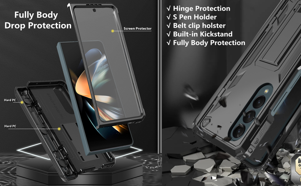 Amazon.com: KJSK for Samsung Galaxy Z Fold 4 Case,with S Pen Holder+Belt Clip Holster+Built-in ...