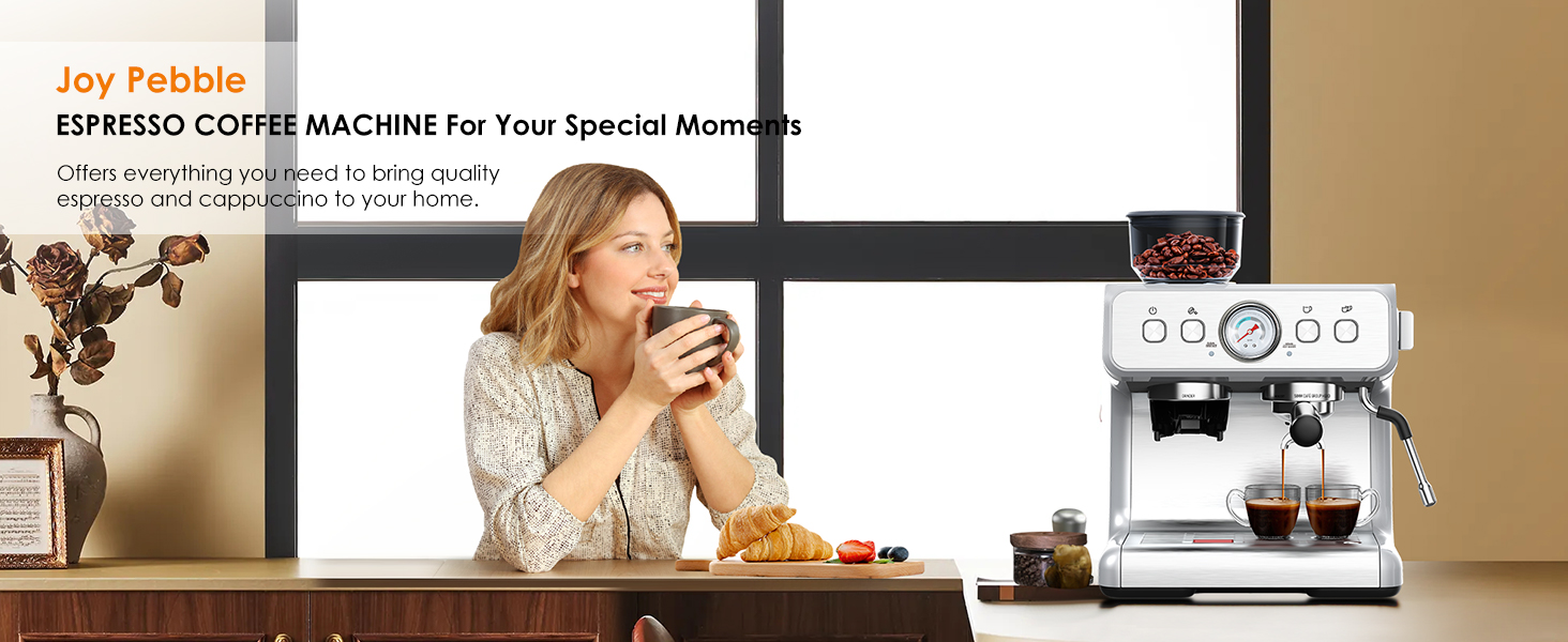 Amazon.com: Joy Pebble Espresso Machine,15 Bar Professional Espresso Maker with Barista Coffee ...
