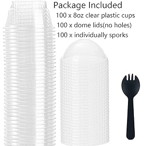 Amazon.com: ALMOXVYE 100 Pack 8 Oz Clear Plastic Cups with Dome Lids ...