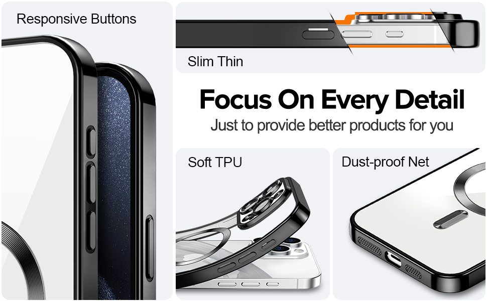 Amazon.com: Hython Magnetic Clear for iPhone 15 Pro Case with Camera Lens Protector [Compatible ...