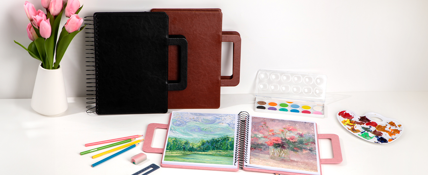 Amazon.com: Large Sketchbook for Drawing 9"X 12" Portable Travel Spiral ...