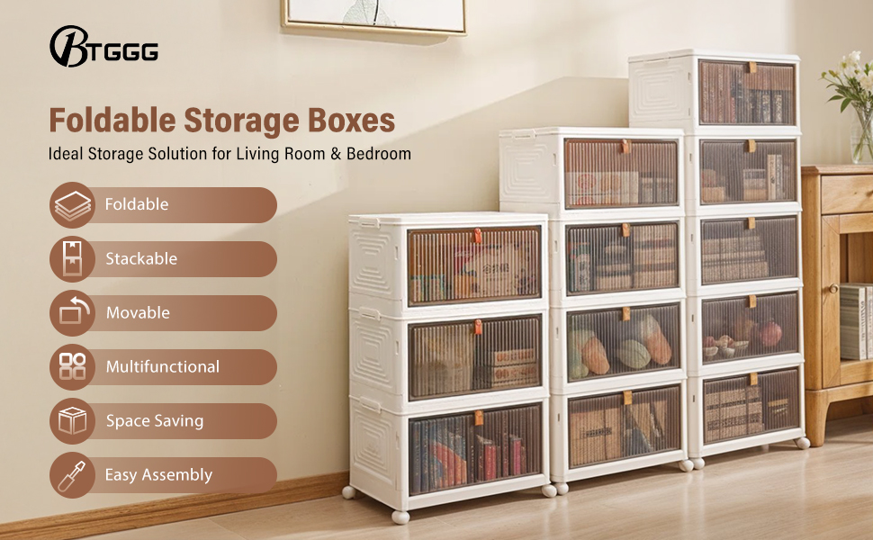 BTGGG 4 Tier Plastic Storage Boxes with Lid, 22L*4 Stackable Storage ...