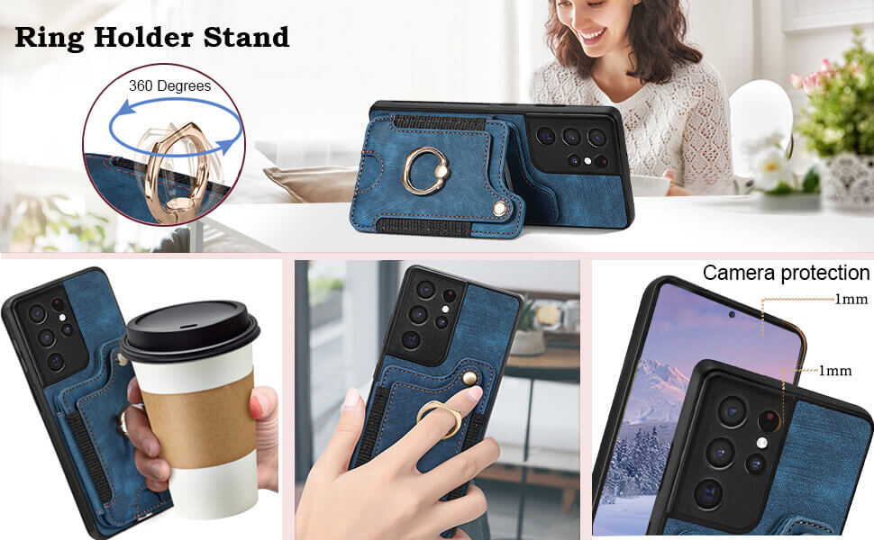 Amazon.com: JanCalm for Samsung S21 Ultra Case Card Holder Wallet, Ring Stand, RFID Blocking ...