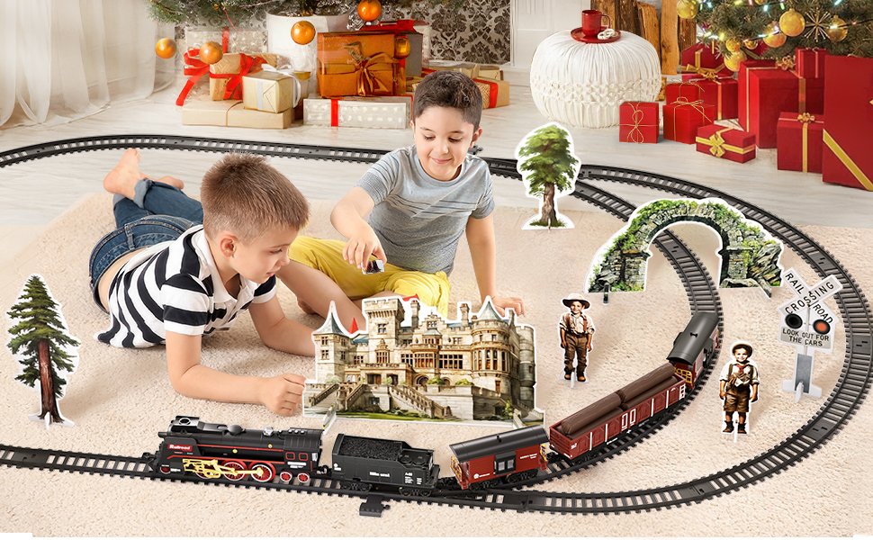 Amazon.com: AIQI Electric Train Set-Train Toys for Boys Girls with Smokes,Lights, Sound,Tracks ...