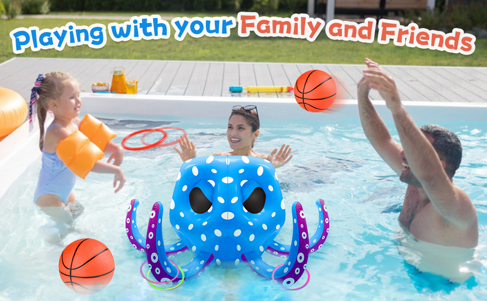 Amazon.com: Hymaz Inflatable Octopus Basketball Hoop Toys, Swimming Pool Water Play Games, for ...