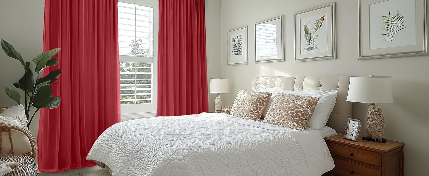 Amazon.com: BRIGHTSHEER Red 95% Blackout Curtains with Sheer Layer - 2 Panels Double Layer for ...