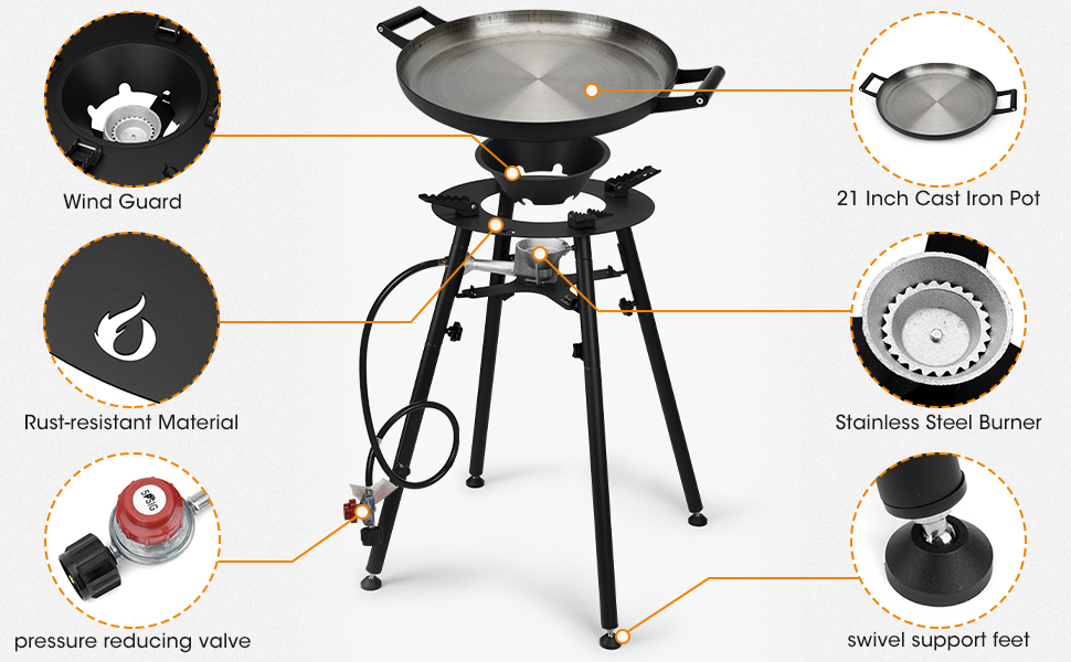 Amazon.com: Onlyfire Propane Burner Stand Set with 21" Paella Pan and Reinforced Legs, Outdoor ...