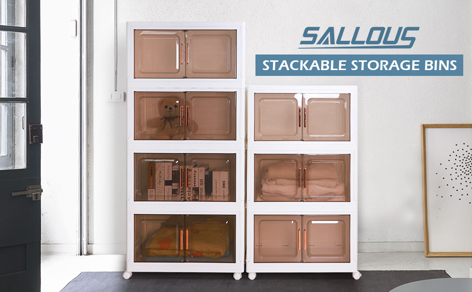 Amazon.com: SALLOUS Contenedores de almacenamiento apilables de 4 ...