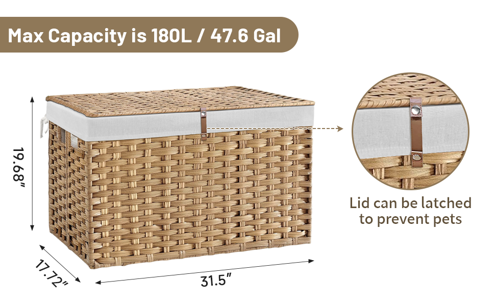 Amazon.com: 180L Wicker Storage Basket with Lid, Handwoven Rattan Large ...