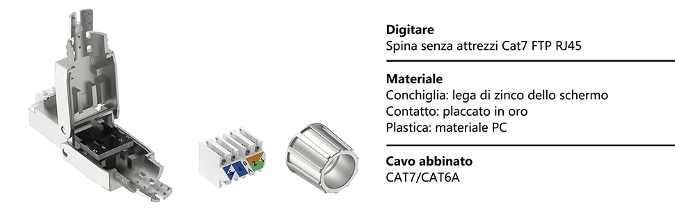 VCELINK Connettori RJ45 Cat7 Cat6A Connettore di Rete Senza Attrezzi per Cavi di Installazione ...