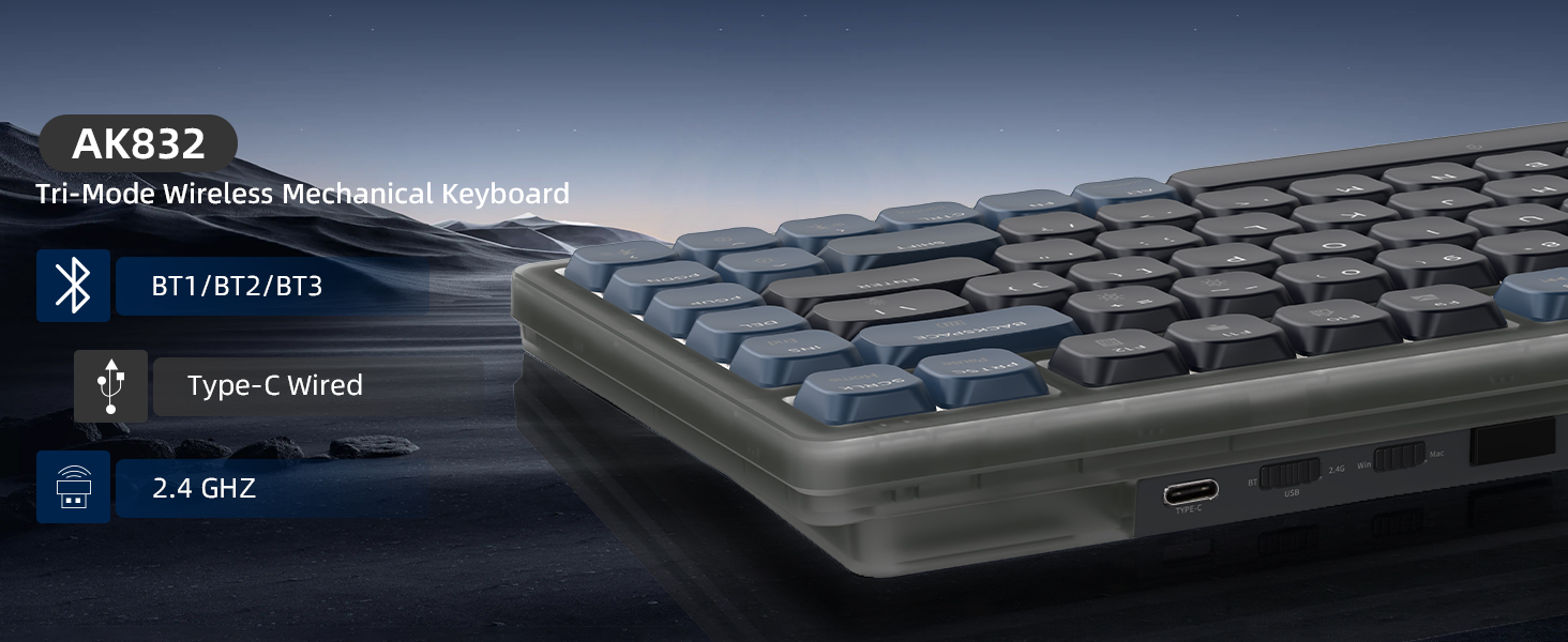 ATTACK SHARK AK832 Low Profile Mechanical Keyboard, Ultra-Thin Tri-Mode Wireless 75% Gasket ...