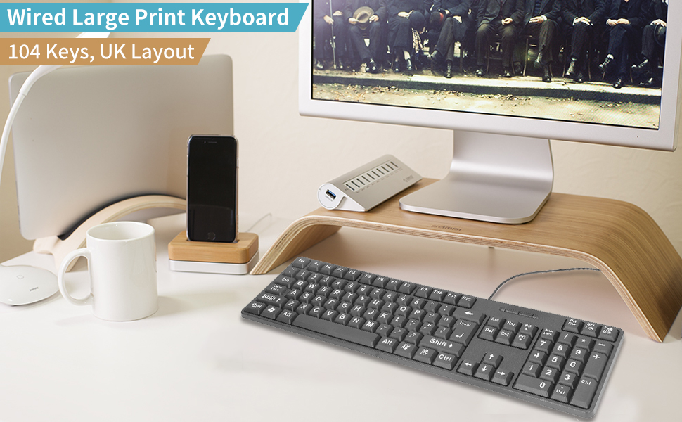 Annadue Large Print Computer Keyboard, 104 Keys Wired USB High ...