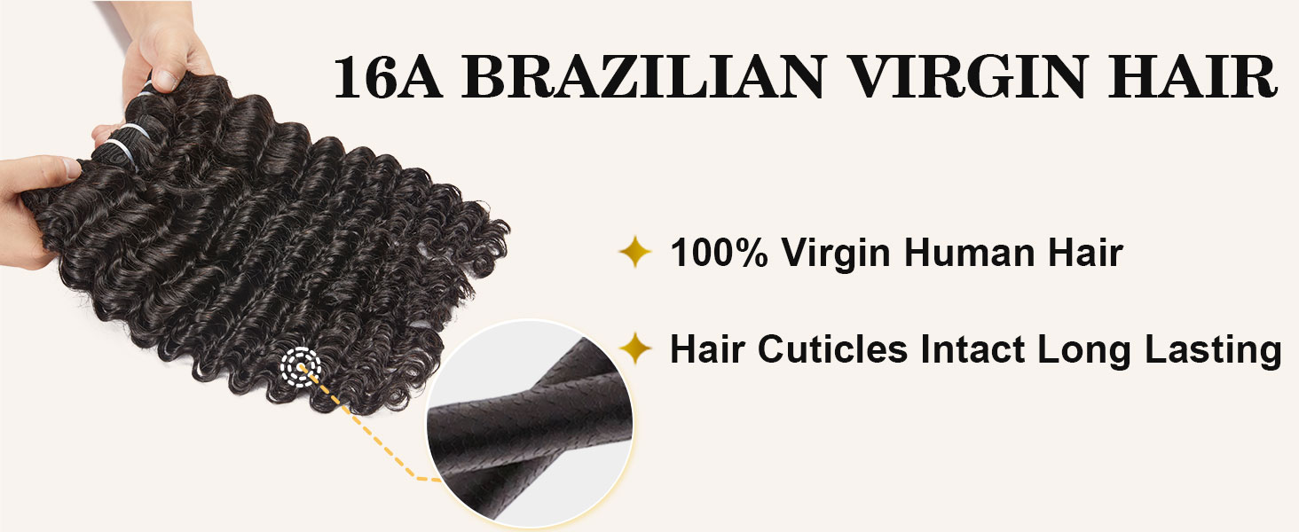 Amazon.com : WEQUEEN 100% Human Hair Bundles Premium Deep Wave Bundles 16A Brazilian Hair Full ...
