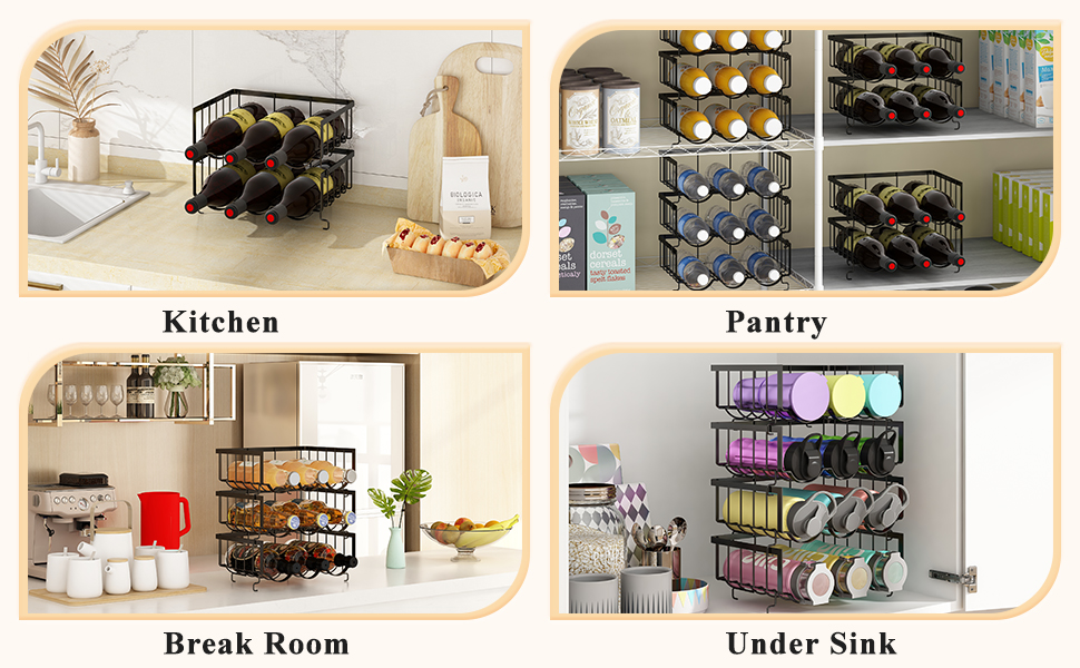 Amazon.com: GILLAS 4 Pack Water Bottle Organizer, Stackable Metal Water Bottle Holder for ...