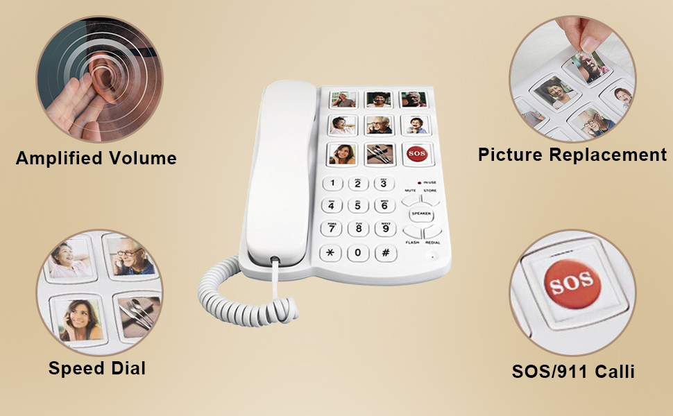 Big Button Phones for Elderly and Dementia Sufferers Loud Ringer House Landline Telephone with ...