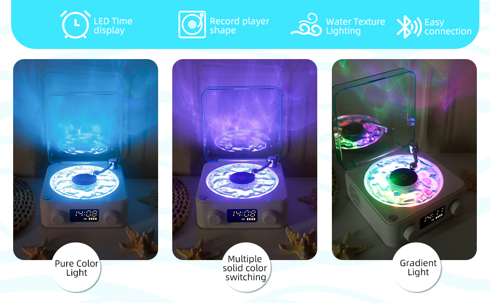 Amazon.com: KDQUEERY The Waves Vinyl Player with Water Ripple Light ...