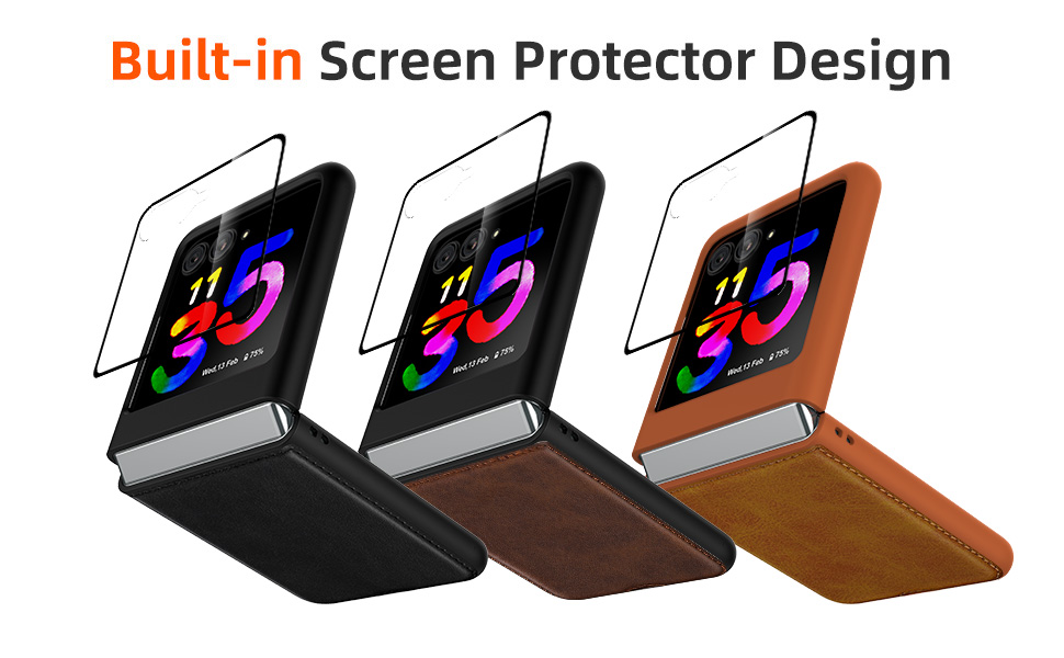 Amazon.com: Foluu for Motorola Razr Plus 2023 Case, with Front Built-in Screen Protector, PU ...