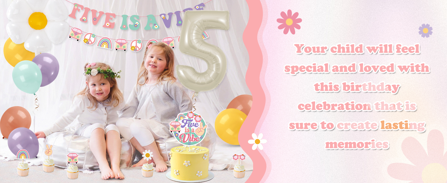Amazon.com: Sinasasspel Five is a Vibe 5th Birthday Party Decorations Groovy Banner Cake Toppers ...