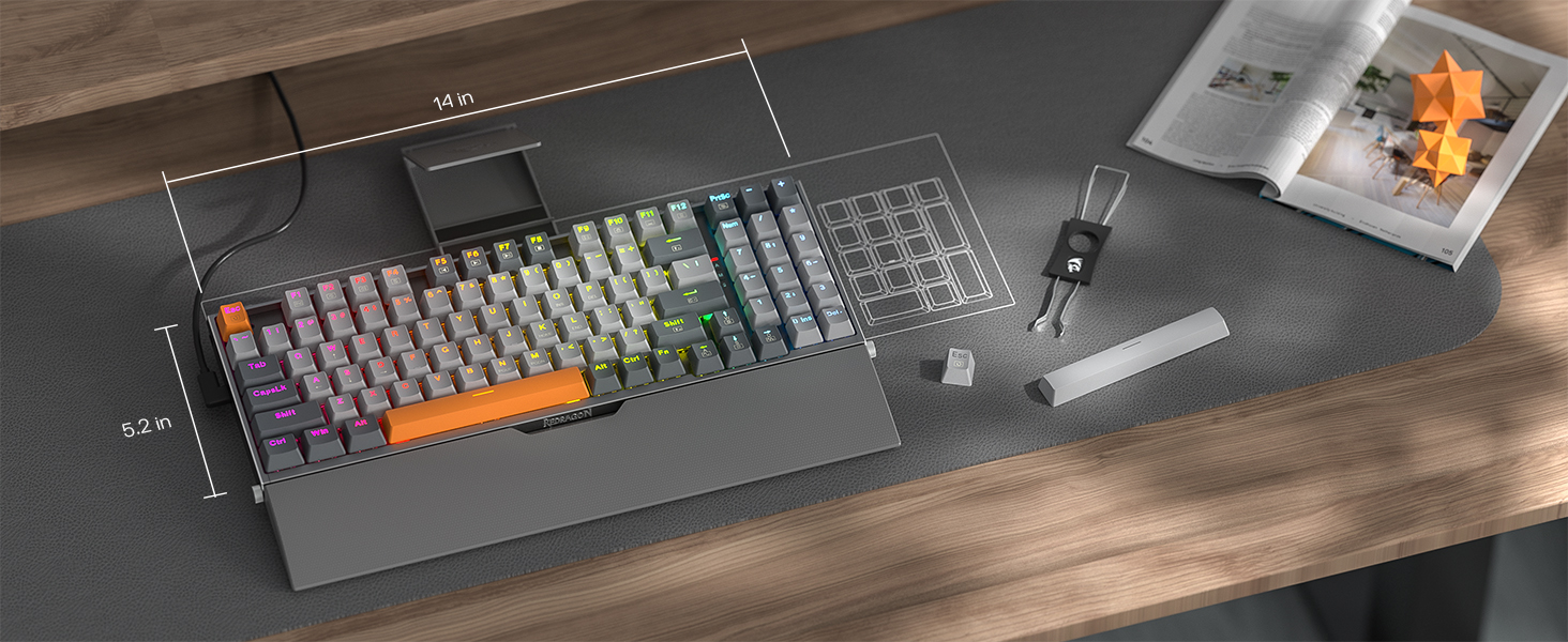 Amazon.com: Redragon K648 90% Wired Aluminum RGB Gaming Keyboard, 94 Keys Mechanical Keyboard w ...