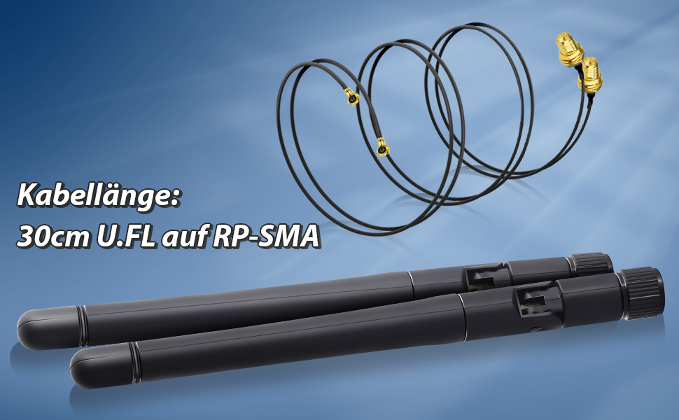Bingfu M.2 WLAN Antenne 2,4 GHz 5 GHz 5,8 GHz 3 dBi MIMO RP-SMA-Stecker + 2 x 30 cm NGFF IPEX4 ...