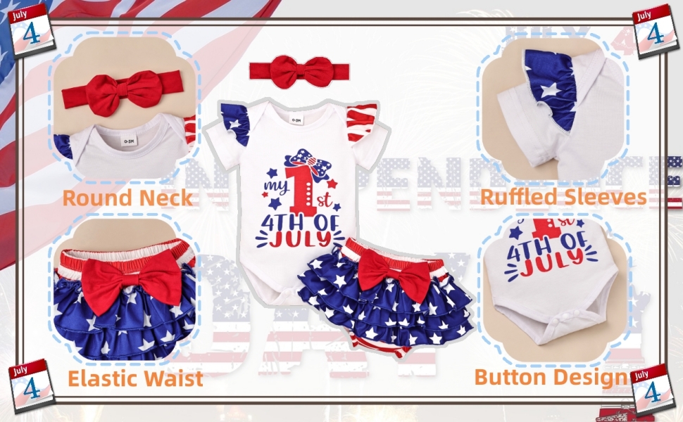 Amazon.com: FOCUTEBB My Fisrt 4th of July Outfit Newborn Infant Baby Girl 4th of July Outfits ...
