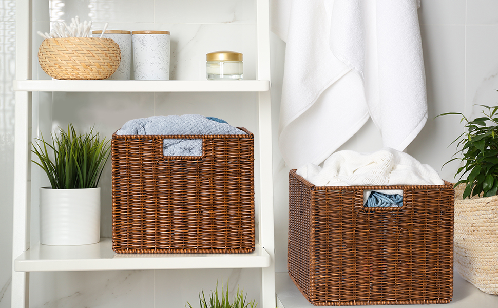 Amazon.com - Wicker Storage Basket - Large 12x12x10in Cube, Woven ...