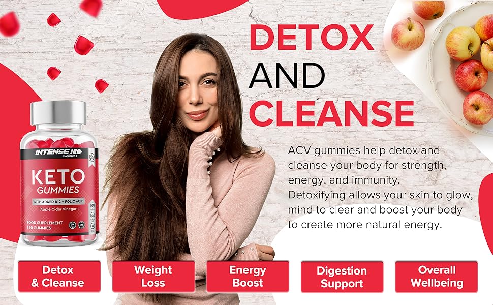 Intense Wellness Keto ACV 90 Gummies - Sugar-Free Apple Cider Vinegar Gummies with B6 and Folic ...