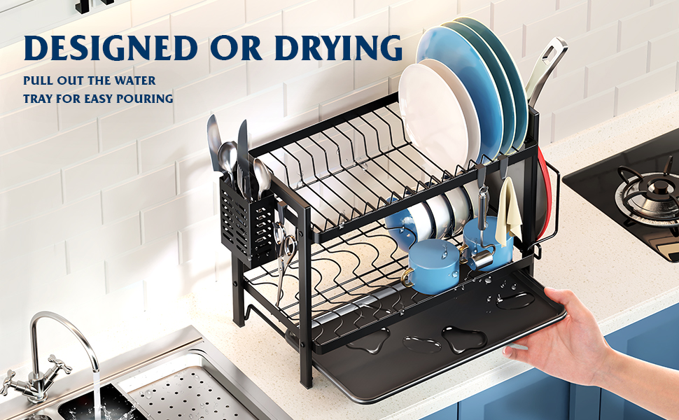 Dish Drying Rack with Drain Board Set,GAOKASE 2 Tier Dish Drainer Rack for Kitchen Countertop ...