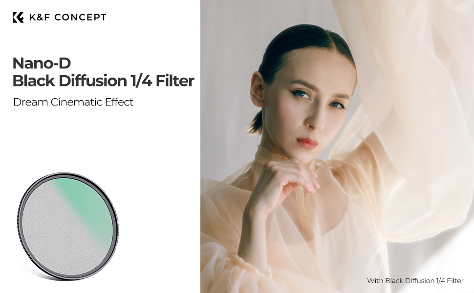 Amazon.com : K&F Concept 77mm Black Diffusion 1/4 Filter Waterproof Mist Cinematic Effect Filter ...