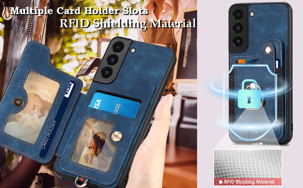 Amazon.com: JanCalm for Samsung S22 Case Card Holder Wallet, Ring Stand, RFID Blocking, Wrist ...