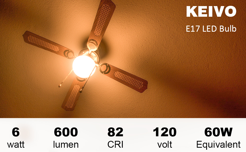 KEIVO E17 Intermediate Base LED Light Bulbs, 6W(60 Watt Equivalent), Warm White 2700K, 600lm ...