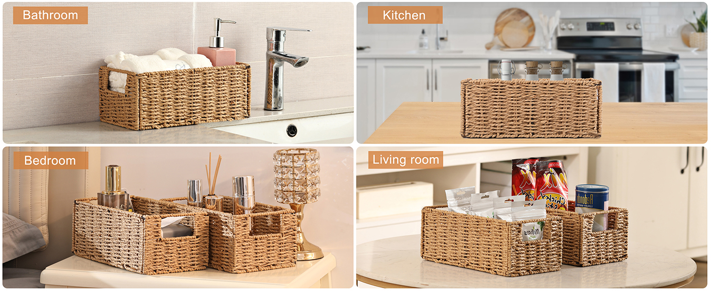 Amazon.com: Vagusicc Wicker Storage Basket, Set of 2 Hand-Woven Paper ...