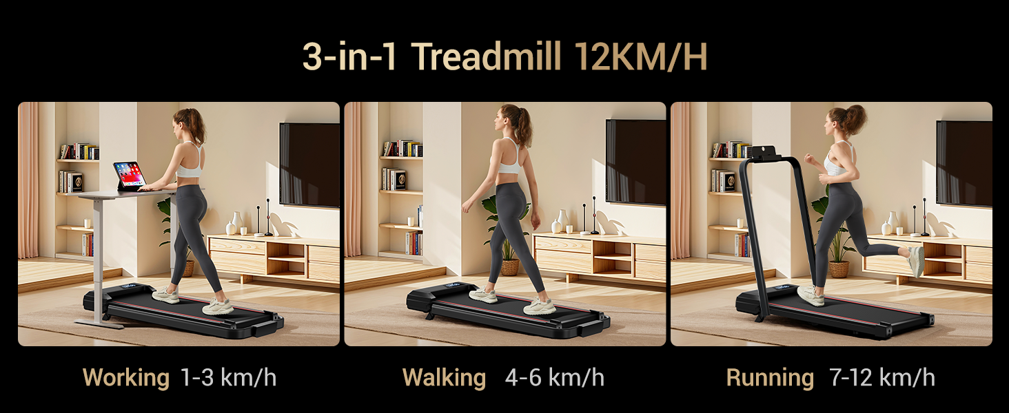 UMAY Walking Pad Treadmill with 9% Incline, Folding Treadmill with Diamond Pattern Running Belt ...