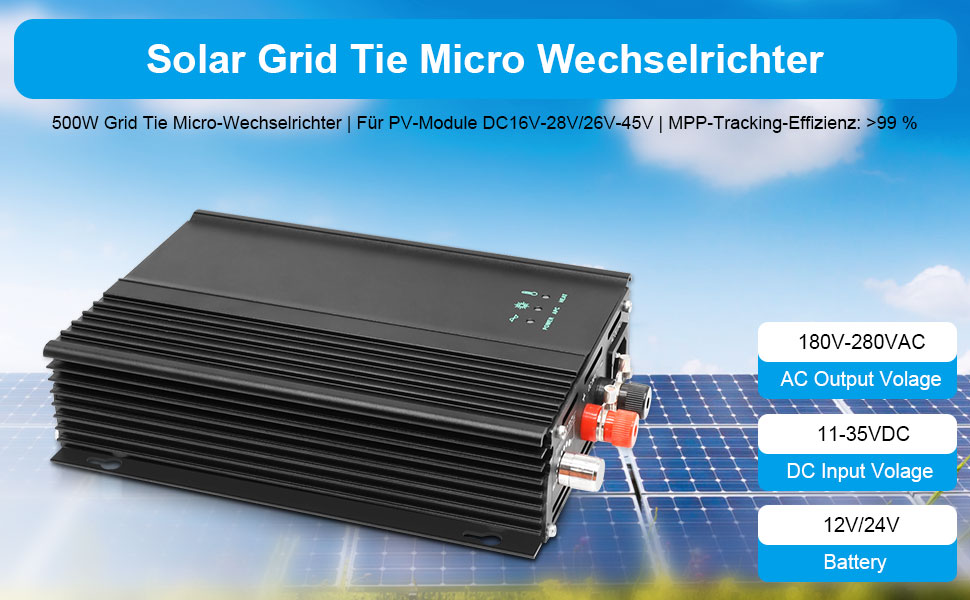 RUIZHI 500W Netzgekoppelter Wechselrichter,Solar Wechselrichter 500W Solar Grid Tie Micro ...