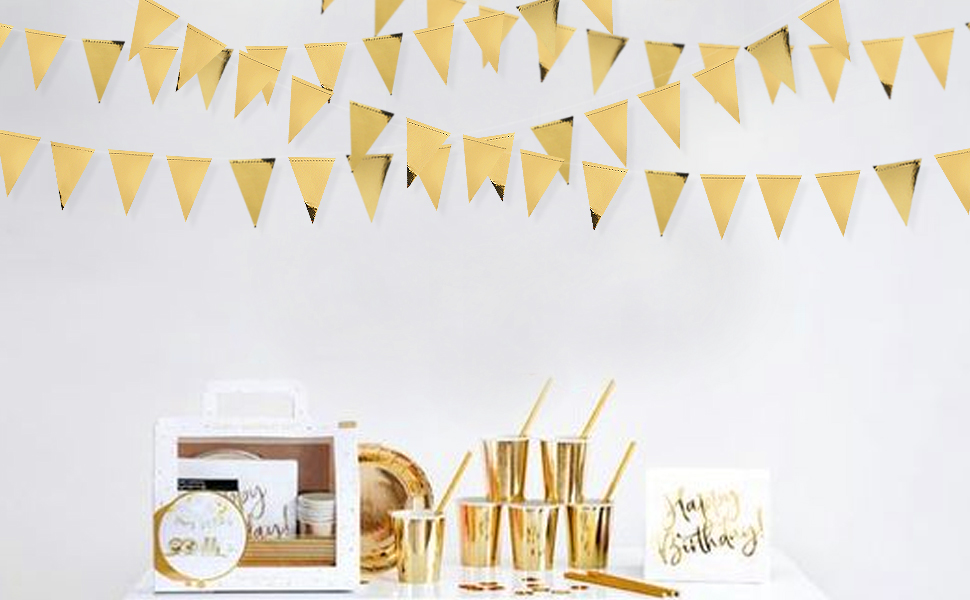 Amazon.com: 40Ft Gold Party Decoration Triangle Flag Banner Double ...