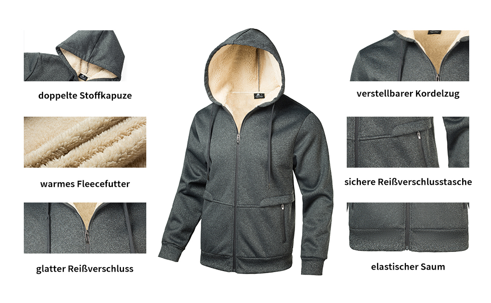 igeekwell Casual Herren Sweatshirt Kapuzenpullover mit Reißverschluss Hoodie Fleecejacke für ...