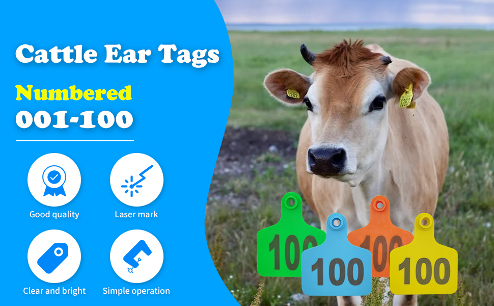 Amazon.com: 100PCS Cattle Ear Tags Numbered 001-100, Plastic Livestock Animal Ear Tag for Cows ...