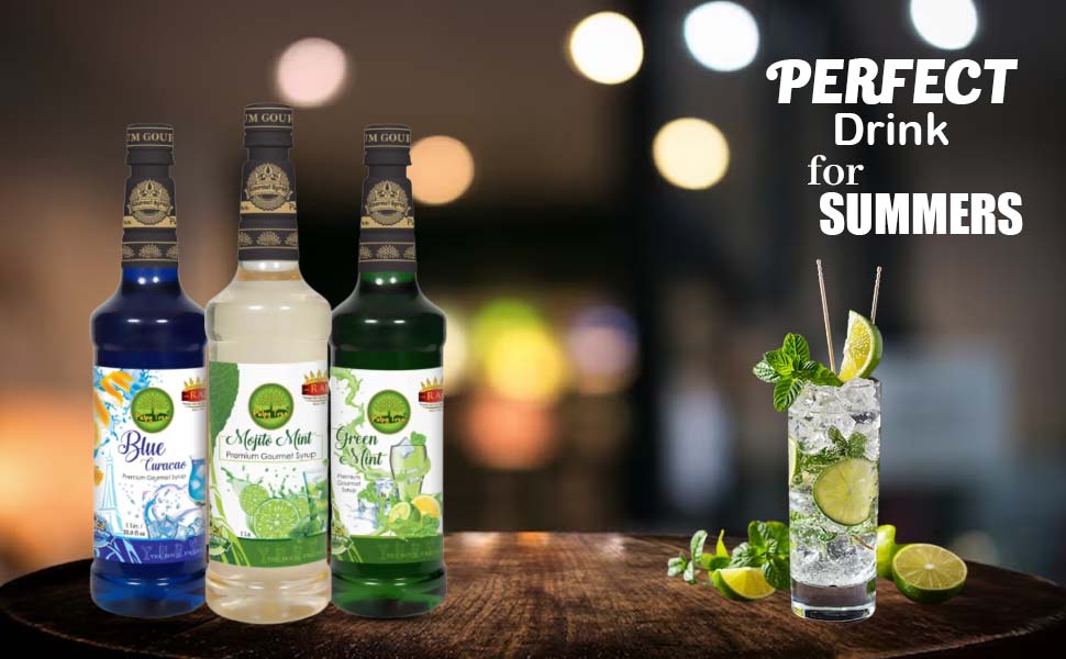 RAJ SPECIAL JEERA Premium Gourmet Liquid Syrup Mocktail Mixer Syrup Combo Blue Curacao & Green ...