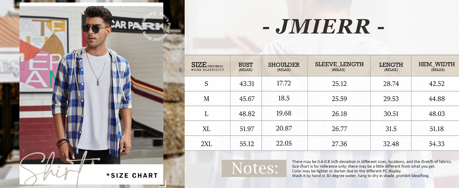 JMIERR Men's Hooded Flannel Plaid Shirt Jackets Casual Button Down Long Sleeve Lightweight Fall ...
