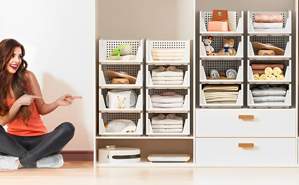 Amazon.com: 5 Pack Folding Closet Organizers Storage Box, Stackable ...
