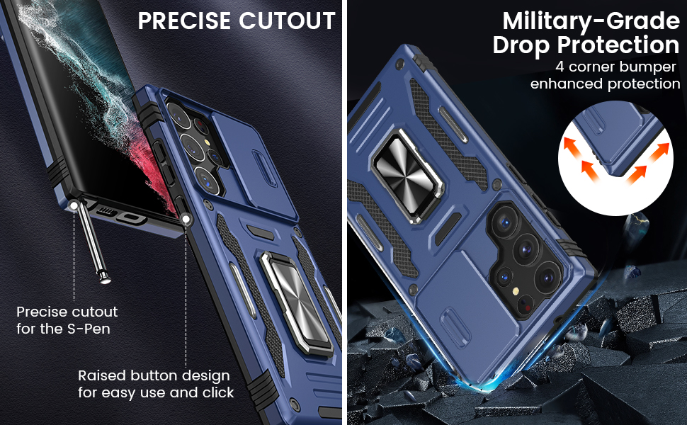 Fewdew for S23 Ultra Case, Samsung S23 Ultra Case with Slide Camera Cover & Kickstand,Military ...