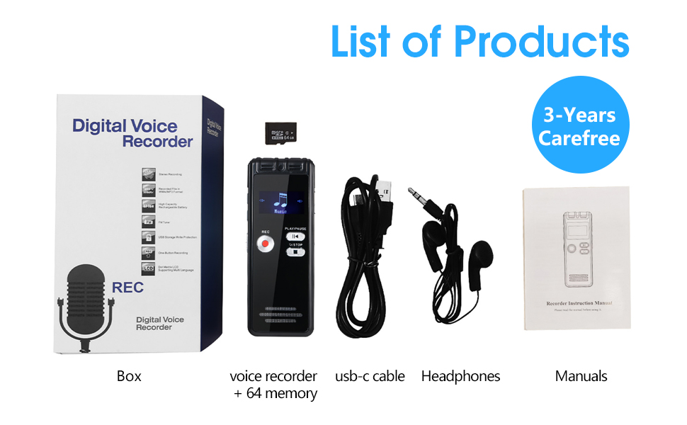 Amazon.com: 64GB Digital Voice Activated Recorder with Playback - 4552 ...