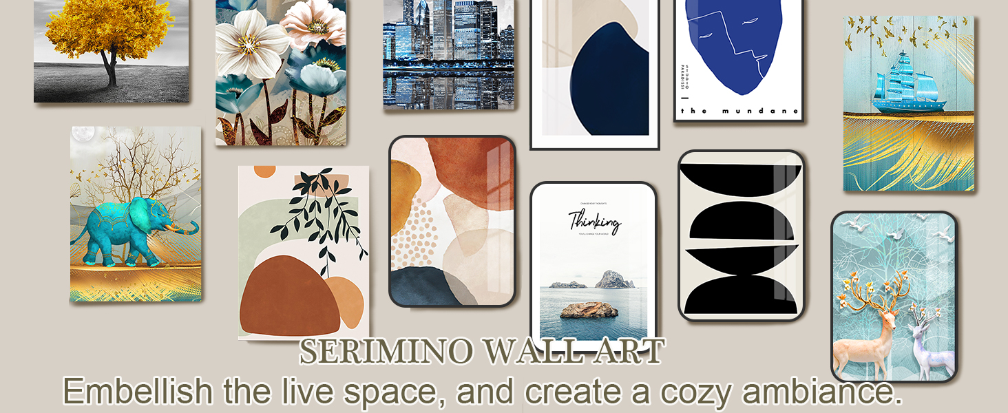 Amazon.com: SERIMINO Framed Boho Wall Art for Living Room Japanese Wall Decor Navy Blue Orange ...