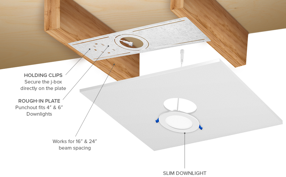 Maxxima Slim Downlight Rough-in Plate, New Construction Metal Plate for Light Mounting with ...
