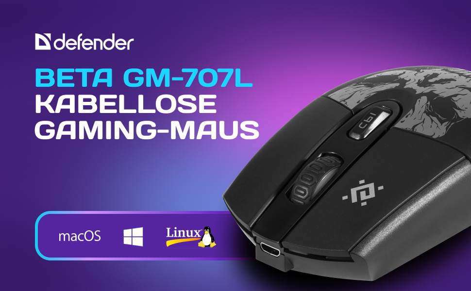 Defender Beta GM-707L Kabellose Gaming Maus 2 Seitentasten 1600 DPI ...