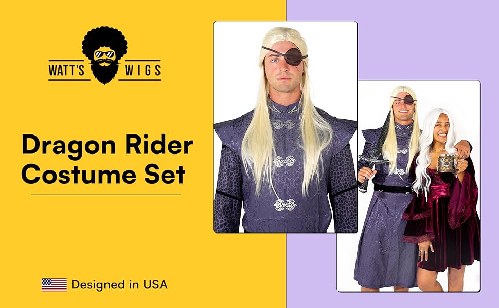 Amazon.com: Dragon Rider Costume Set – Pre-Styled Long Blond Wig, Brown House Leather Eyepatch ...