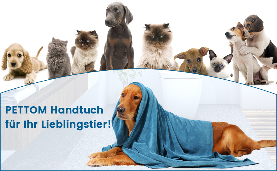 PETTOM 2 Stücke Hundehandtuch Extra Saugfähig mit Taschen, Handtuch Hund Microfaser ...