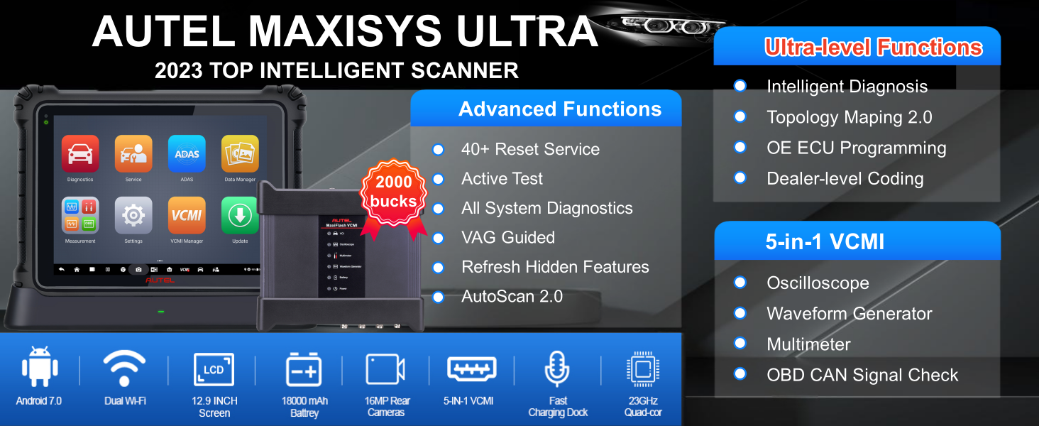 Amazon.com: Autel MaxiSys Ultra OBD2 Scanner, 2024 Top MSUltra Lntelligent Diagnostic Scan Tool ...