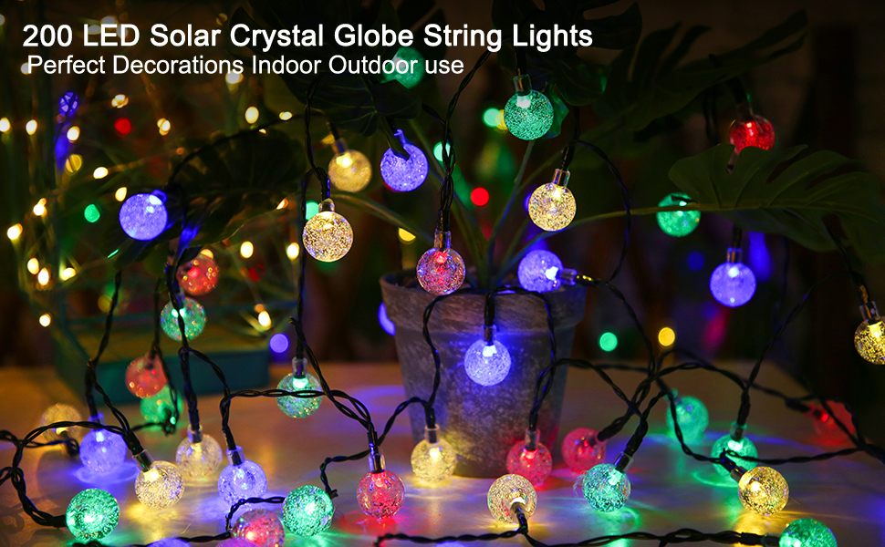 Solar String Lights Outdoor 2 Pack 200 Led 80FT Multi-Color Crystal ...